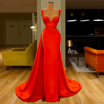 Vestidos De Fiesta Modest Red Prom Dresses Long Spaghetti Strap Mermaid ...