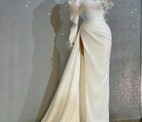 White Prom Dresses 2024 High Neck Beading Luxury Birthday Party Dresses ...