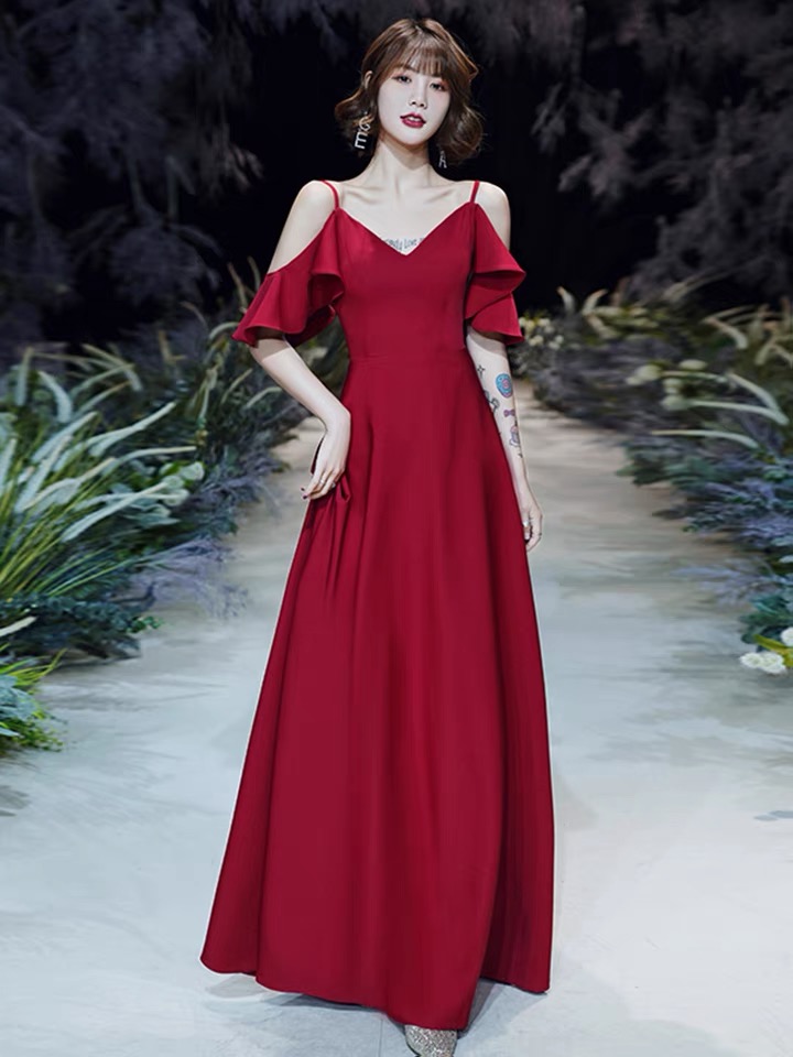 Red Formal Dresses Simple Elegant Off The Shoulder Evening Dresses Long ...