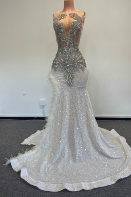 White Sparkly Prom Dresses For Women Fashion Design Rhinestones Luxury ...
