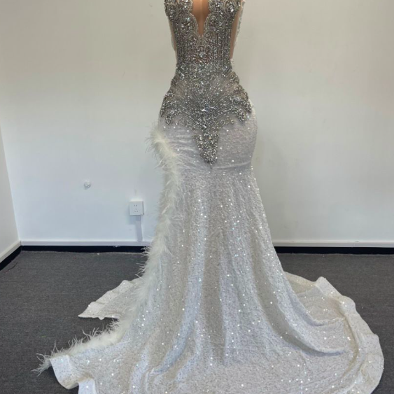 White Sparkly Prom Dresses For Women Fashion Design Rhinestones Luxury Birthday Party Dresses ...