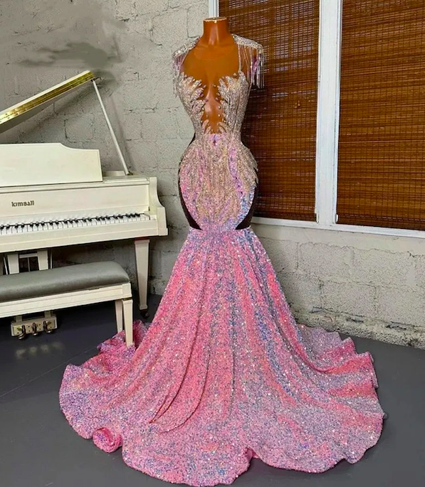 Rhinestones Luxury Prom Dresses For Women Beaded Tassels Elegant ...