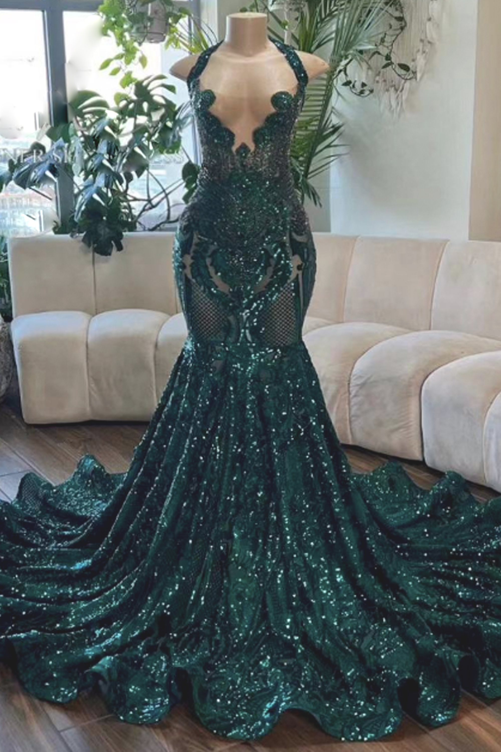 Sparkly Diamonds Prom Dresses 2024 Hunter Green Rhinestones Luxury Prom ...